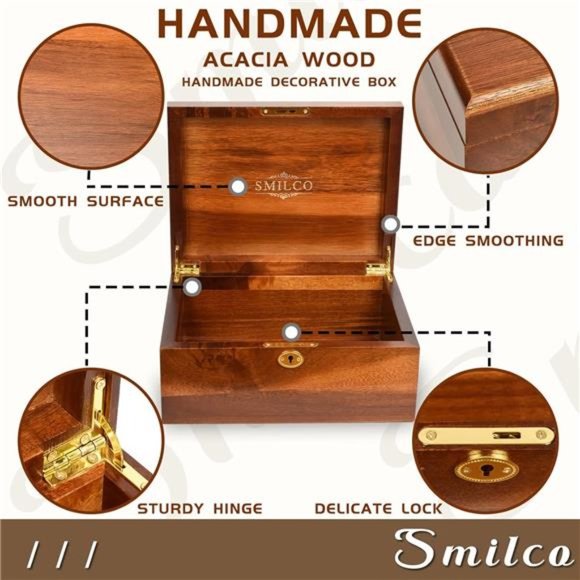 Storage & Organization | Wooden Storage Box With Hinged Lid Acacia Wood ...